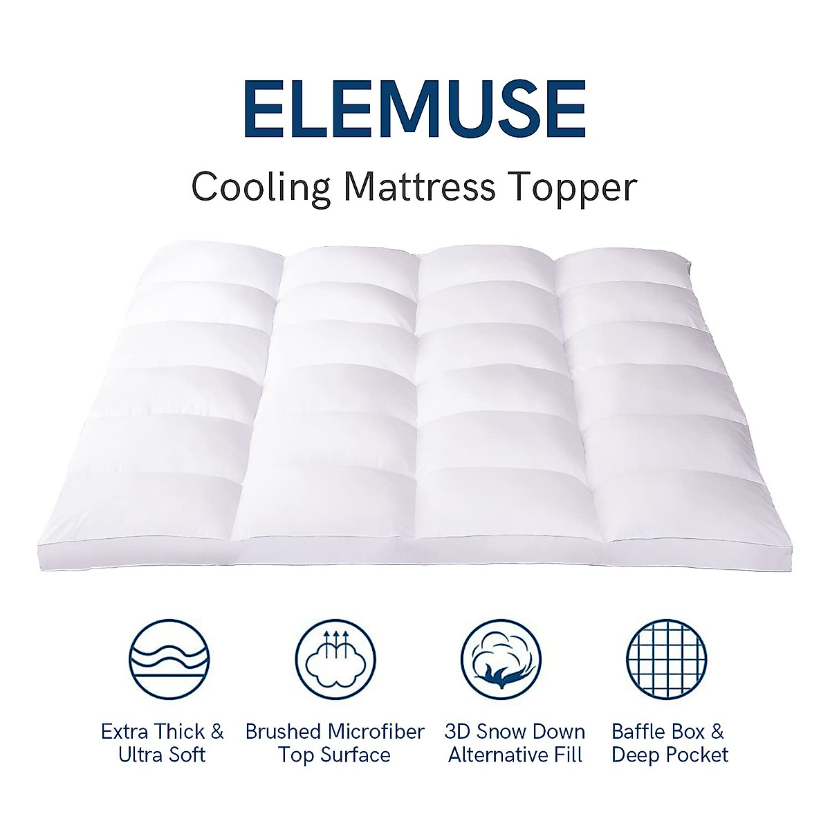 ELEMUSE RV Short Queen Mattress Topper for Back Pain, Extra Thick Mattress Pad Cover, Plush Soft Pillowtop with Elastic Deep Pocket, Overfilled Down Alternative Filling