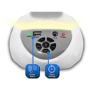 Technical Pro Portable 12 inch Rechargeable Oscillating Tabletop Fan with LED Night light and Powerbank.