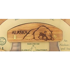Ulu Factory Alaska Ulu Birch Walnut Stripe Wood Chopping Bowl-board Polar bear Design Handle (1)