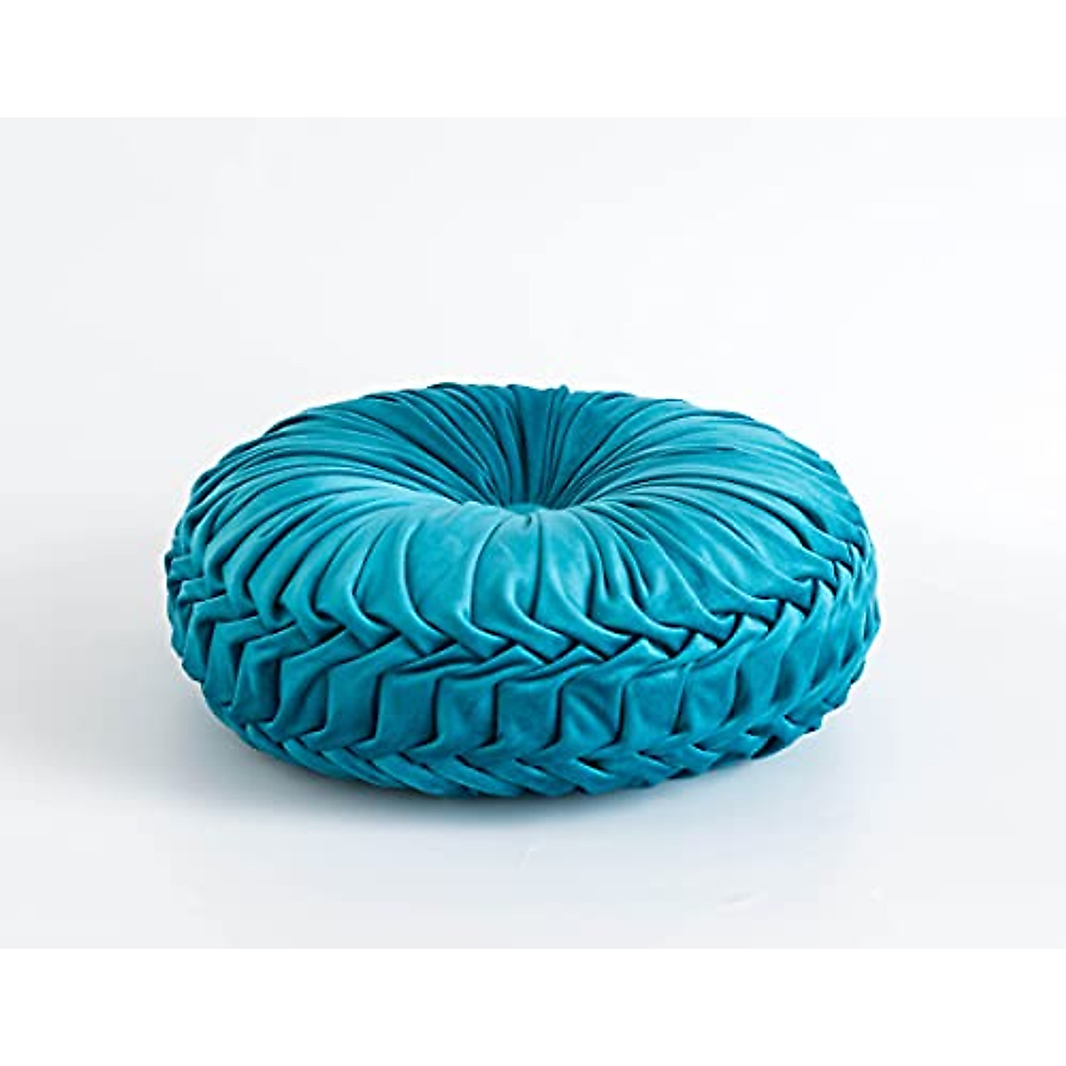 Cassiel Home Summer Home Pleated Velvet Round Throw Pillow Turqoise Summer Pintuck Decorative Pillow for Couch Sofa Bed Armchair Lounge Garden Patio Bench or Bedroom Floor Cushion 14.5 inches