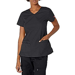 Dickies Women's EDS Signature V-Neck Top with Multiple Patch Pockets, Black, Medium