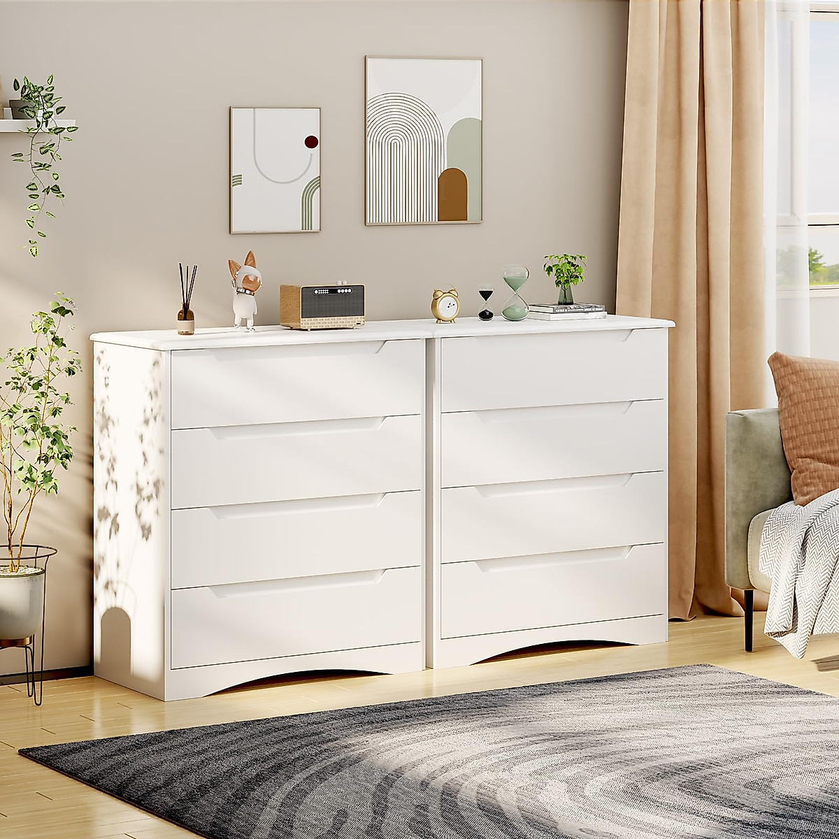 Bealife 4 Drawer Dresser, White Dresser for Bedroom for Storage, Modern Chest of Drawers with Recessed Handle and Anti-Tipping Device for Office, Living Room, Hallway