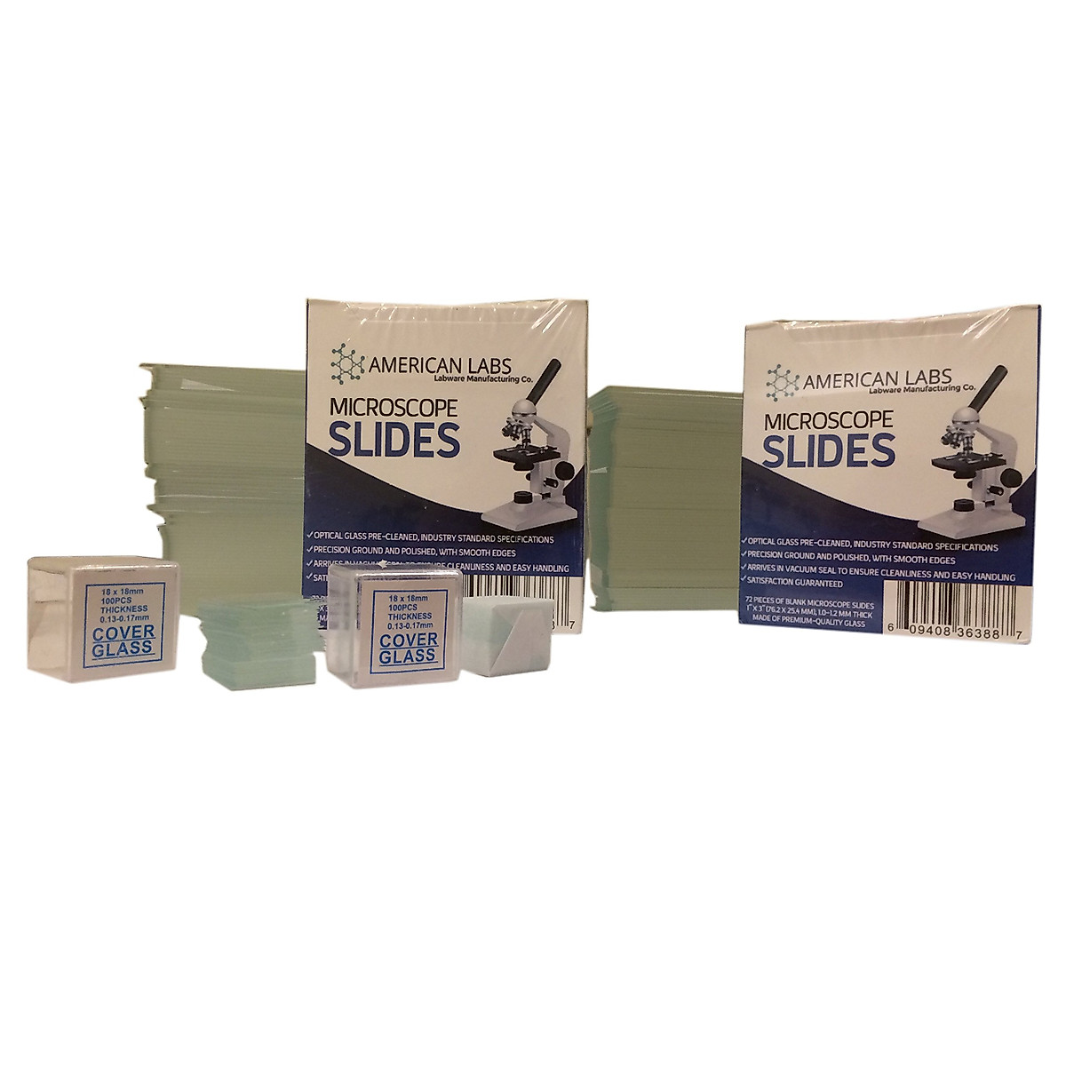 American Labs BS-144P-200S-22-A 144 Blank Microscope Slides and 200 Cover Glass Pre Cleaned - 2 Packs Ground Edges