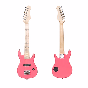 Smartxchoices 30" Inch Kids Electric Guitar with 5W Amp Cable Cord Pick Shoulder Strap Much More Guitar Combo Accessory Kit for Beginner Starter (Pink)