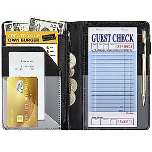 Black Server Books For Waitress/Waiter Book with Zipper Money Pocket,Cute Waitress Books Organizer Accessories Fit Server Aprons Note Pads (Black)