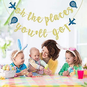 Oh The Places You'll Go Banner, Baby Shower, Birthday, Graduation Banner, Dr. Seuss Inspired Felt Banner (Gold & Blue)