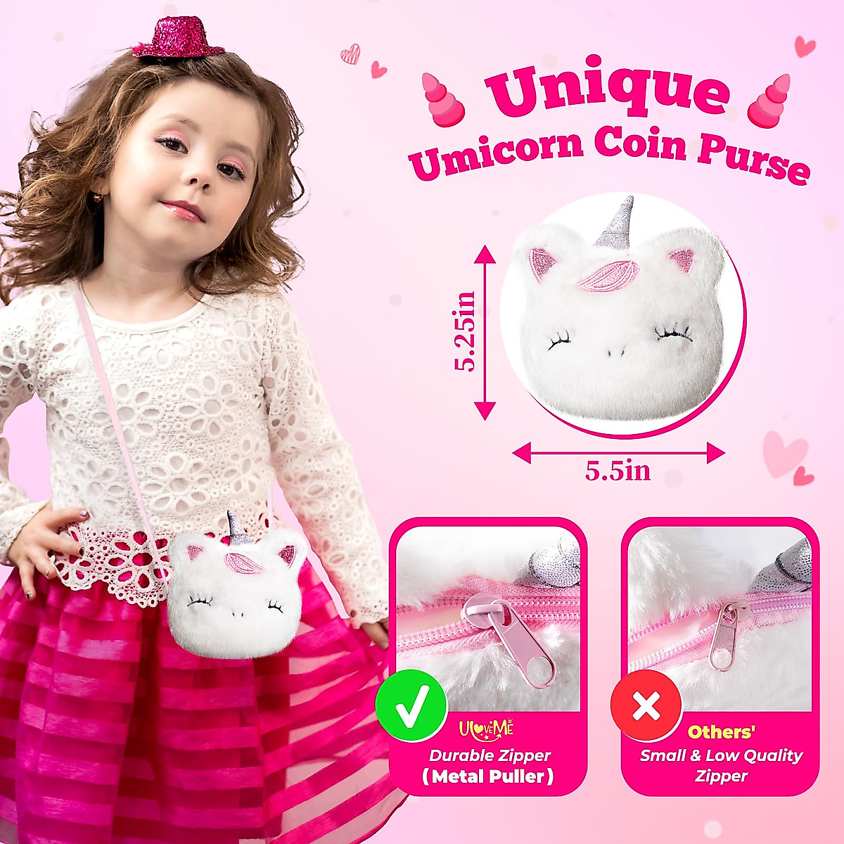 ULOVEME Kids Washable Makeup Kit for Girls 4-6 with Small Coin Purse(5.5x5.25in) - Real, Non Toxic Makeup for Little Girls - Umicorns Gifts for Girls