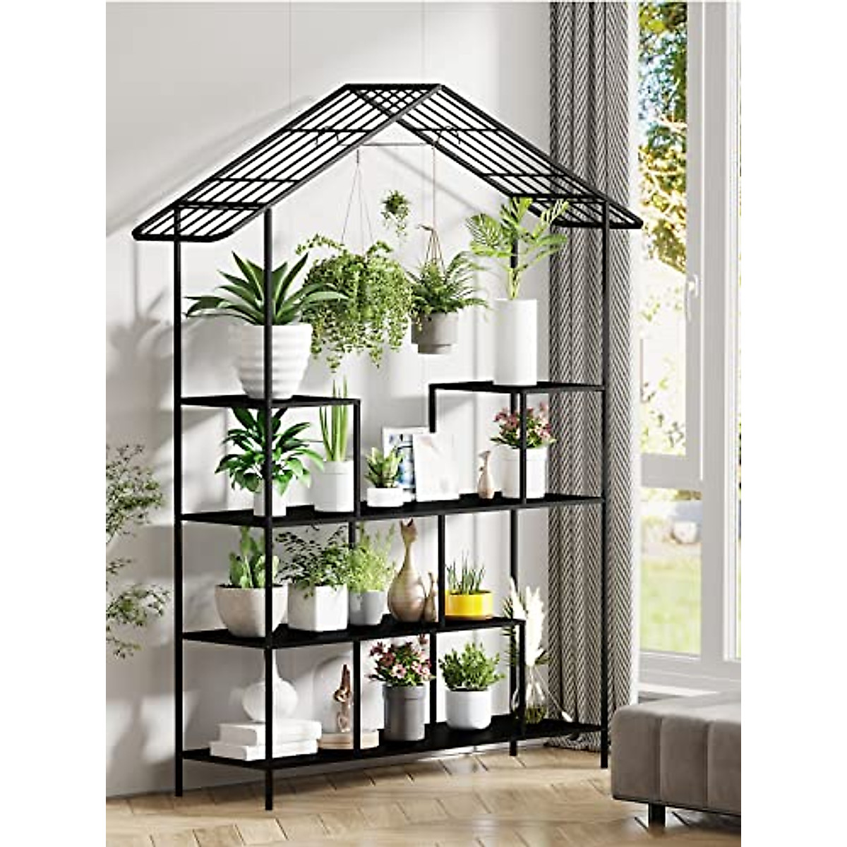 Spampur Metal Plant Stand Indoor Outdoor, Plant Shelf, 16 Potted Tall Plant Stands for Indoor Plants Multiple, Large Flower Pots Corner Plant Holder, 4 Tiered Ladder Planter Display Rack Garden Patio