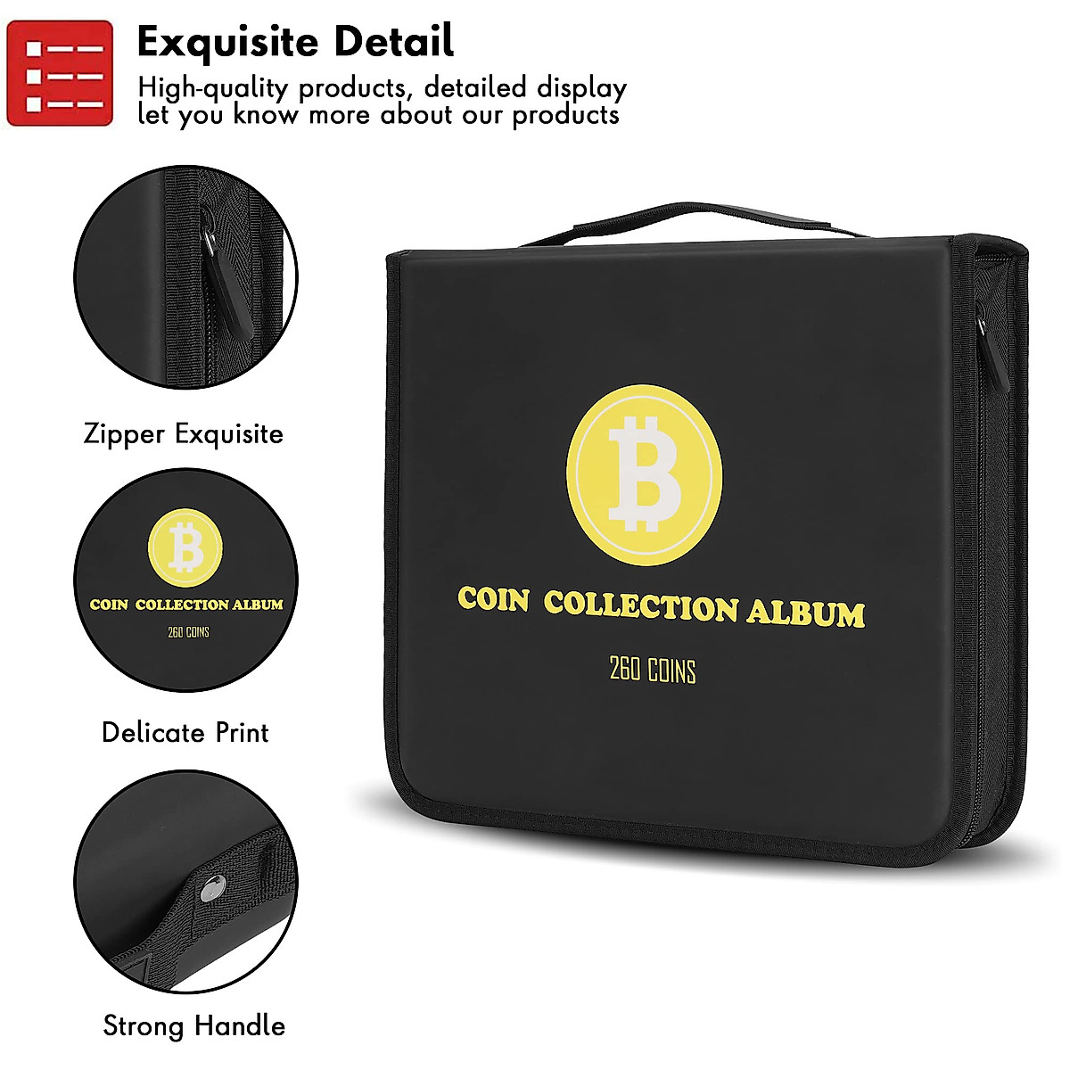 RHCOM 260 Pockets Coin Collection Holder Book Compatible with Collectors, Coins Collecting Album.Coin Display Storage Binder for Money Currency Collection Supplies, Bill Commemorative.