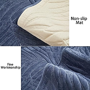 EXTLEZSA Velvet Sofa Slipcover Corner 3/2/1/4 Seater L Shape Embroidered Sofa Protector Thick Furniture Protector for Dogs Cats Kids (Navy Blue,30 * 50cm)