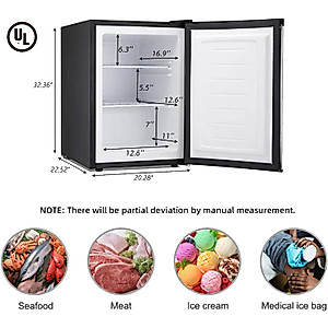 Antarctic Star Upright Freezer 3.0 Cu.ft, Compact Mini Freezer with Reversible Single Door, Temperature Control, Removable Shelves, Small freezer Stainless Steel for Dorms Home Office, Black