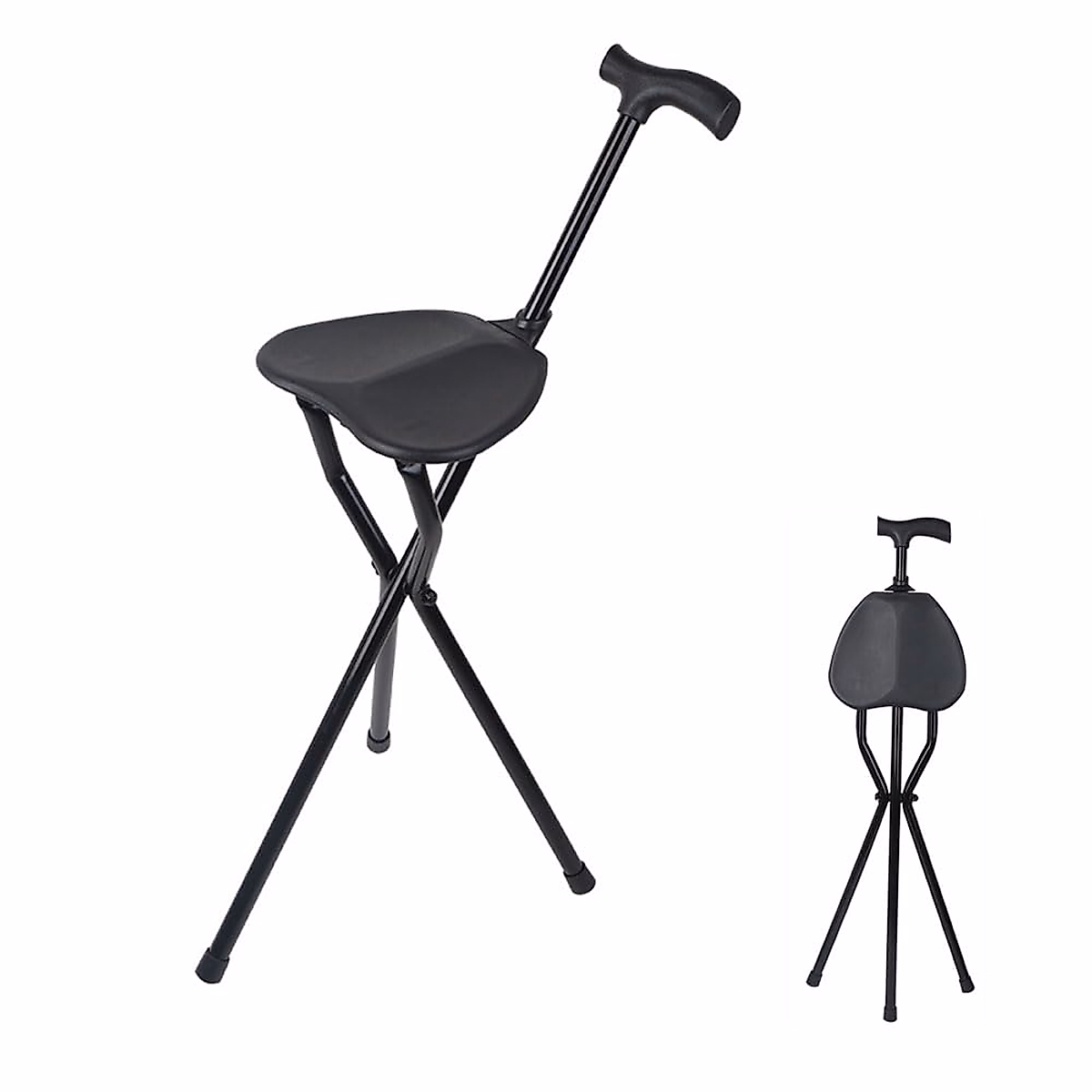 Folding Walking Stick Seat, Aluminium Cane Chair with Ergonomic Handle, Lightweight Non-Slip Crutch Stool for Elderly Seniors and Disabled 220 Lbs Capacity