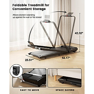 3 in 1 Walking Pad Treadmills - Folding Treadmill 300lbs Capacity Under Desk Treadmill 3.0HP Foldable Treadmill for Home Office with Remote Control & Smart APP Space Saving