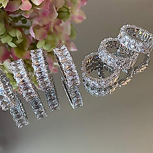 ATJMLADYJEWELRY Prong Set Pink White Cubic Zirconia Engagement Band Iced Out Bling CZ Eternity Band Ring For Women (silver white, 7)