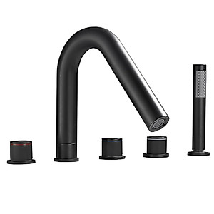 Bath Mixer Taps 5-Hole Bath Taps with Shower Attachment Brass 360° Rotation Bathtub Faucet with Pull Out Sprayer Mixer Tap/Black