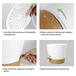 WOUSIWER Plant Pots, 7/6.5/6/5.5/5 Self Watering Plastic Planters with Deep Reservior and High Drainage Holes for Indoor Outdoor Flowers Plants, White with Terracotta