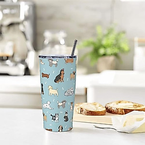 Yaxongx 20oz Tumbler Dogs Double Wall Vacuum Insulated Coffee Mug with Lid and Metal Straw Brush Reusable Stainless Steel Water Bottle Travel Cup Gifts for Car Ice Drinks Hot Beverage