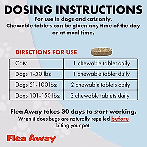 Flea Away All Natural Supplement for Fleas, Ticks, and Mosquitos Prevention for Dogs and Cats, 100 Chewable Treat Tablets, Single