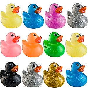 Glitter Rubber Ducks in Bulk - (Pack of 50) Assorted 2-inch Duck Toys for Baby Shower Rubber Duckies, Mini Ducks Bath Toy, Birthday Party Favors Ducks