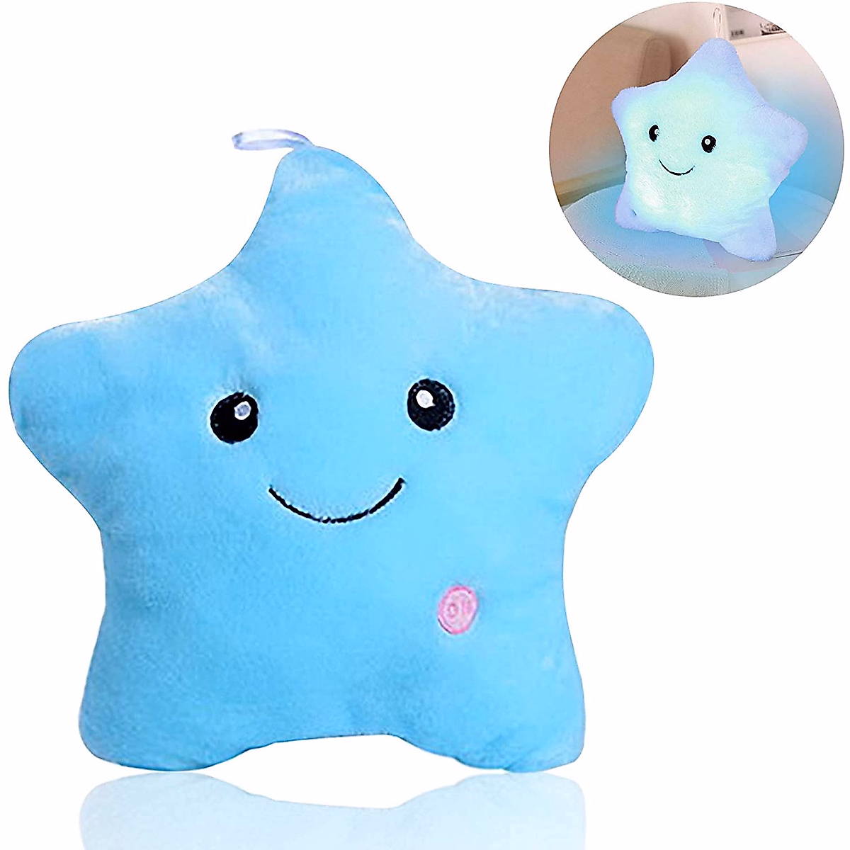 KAHEAUM Cute LED Night Light Up Throw Pillow Inserts Star Stuffed Animals Plush Toys for Kids Children’s Day Gift Son Daughter Girls Boys,Decorative Blue Throw Pillows for Couch,Sofa,Bed,Room,Office
