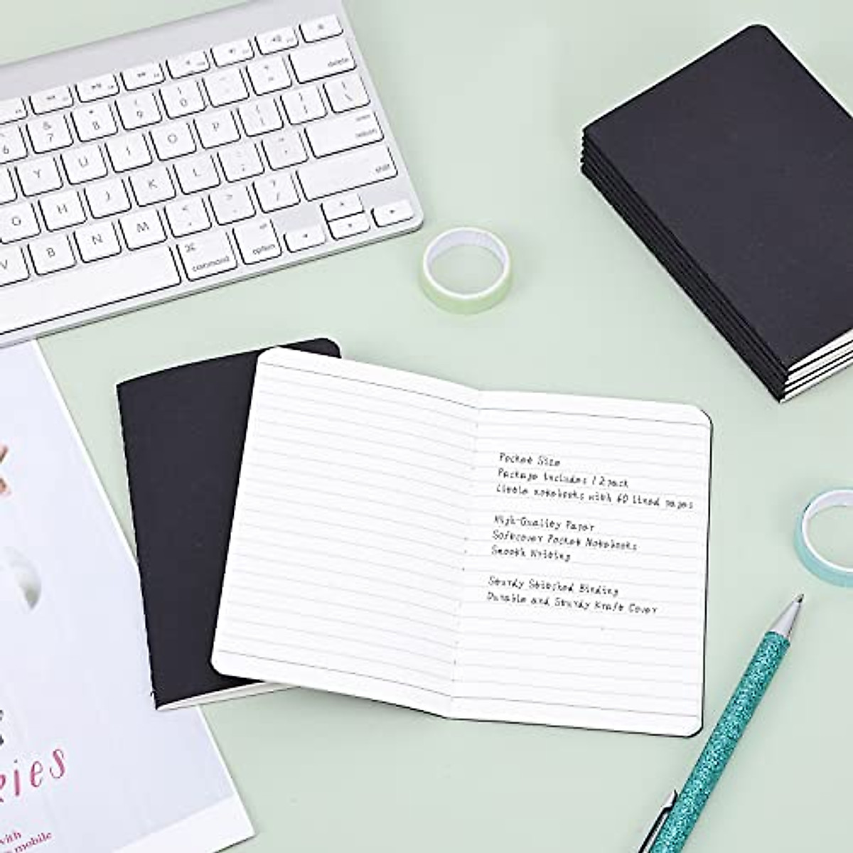 EOOUT 12 Pack Little Notebooks Pocket Size Notebooks, 3.5" x 5.5" Softcover Mini Notebooks, Small Black Notebook Memo Note pads for Men Women Kids Traveler Author, 30 Sheets, 60 Lined Pages