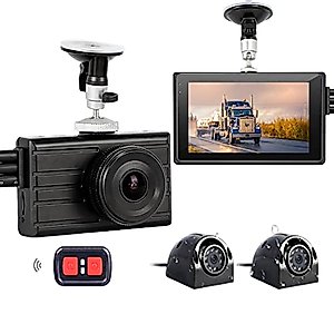 VSYSTO Upgrade 3CH Truck Dash Camera System DVR Recorder Waterproof Vehicle Backup Camera 1080P Front&Sides&Rear View Security Camera for Semi Truck Trailer Van RVs 3.0'' Monitor Infrared Night Vision