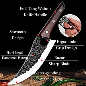 WUELY Boning Knife for Meat Cutting,Viking knife,Handmade Japanese Chef Knife,Forged Meat Cleaver knife,Camping Knife with Sheath,Multipurpose for Kitchen,Hunting