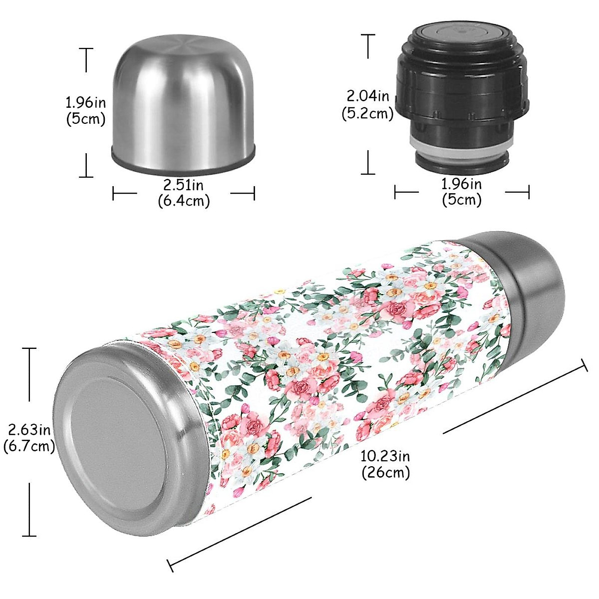 Stainless Steel Leather Vacuum Insulated Mug Flowers Thermos Water Bottle for Hot and Cold Drinks Kids Adults 16 Oz