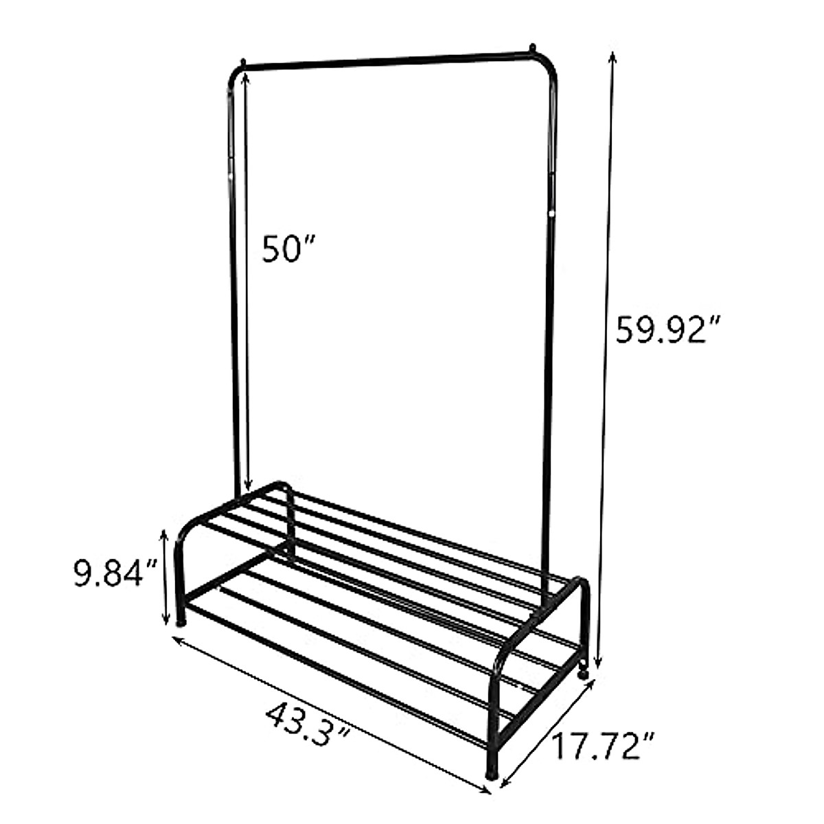 Black Commercial Garment Rack，Closet Garment Rack, Heavy Duty Clothes Storage Organizer for Bedroom, Free-Standing and Closet Organizer and Storage with Hanger Rods Clothes Rack for Hanging Clothes