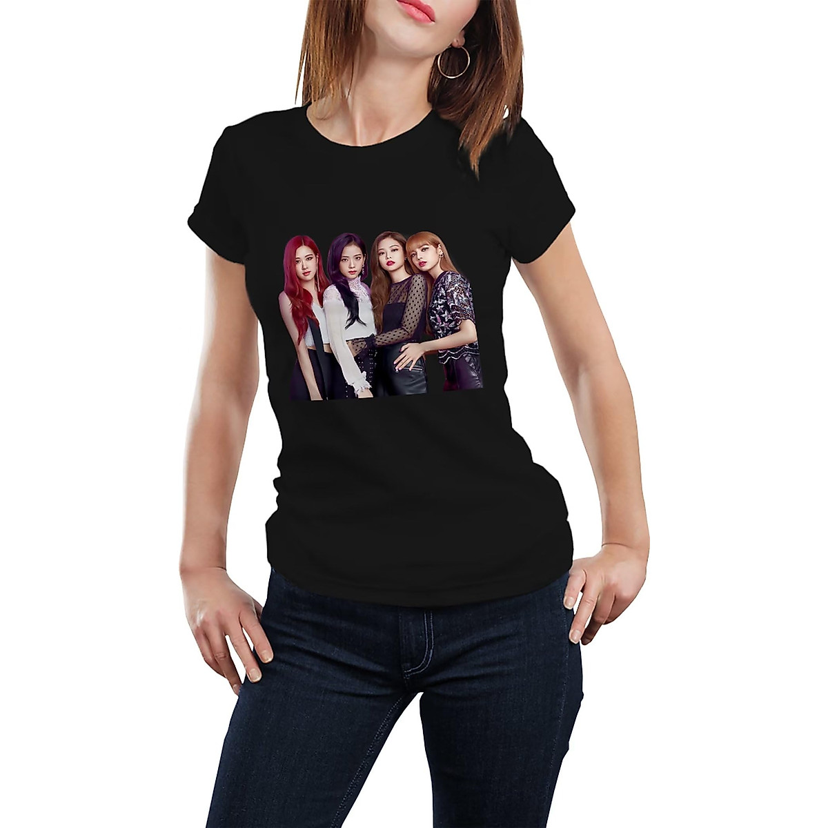 BLACKPINK Team Womens T Shirts Mens Fashion Short Sleeve Shirts for Girls Casual Crew Neck Tshirts Black 2XL