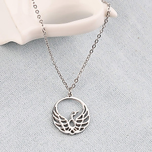 BEKECH Rising Phoenix Pendant Necklace Phoenix Charm Jewelry Inspirational Fire Bird for New Beginnings Phoenix Charm Necklace Gift for Her Women Friend Graduates (silver)