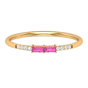 Certified Natural Pink Sapphire Diamond Promise Ring, AAA Quality, Pink Sapphire Anniversary Ring - With Jewelry Box, 14K Yellow Gold, Size:US 9.00