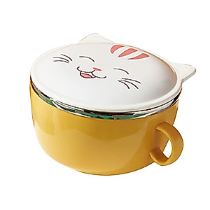Stainless Steel Instant Noodle Bowl With Lid And Spoon Cartoon Bowl Multifunctional Soup Bowls Dinner Bowls for Home School