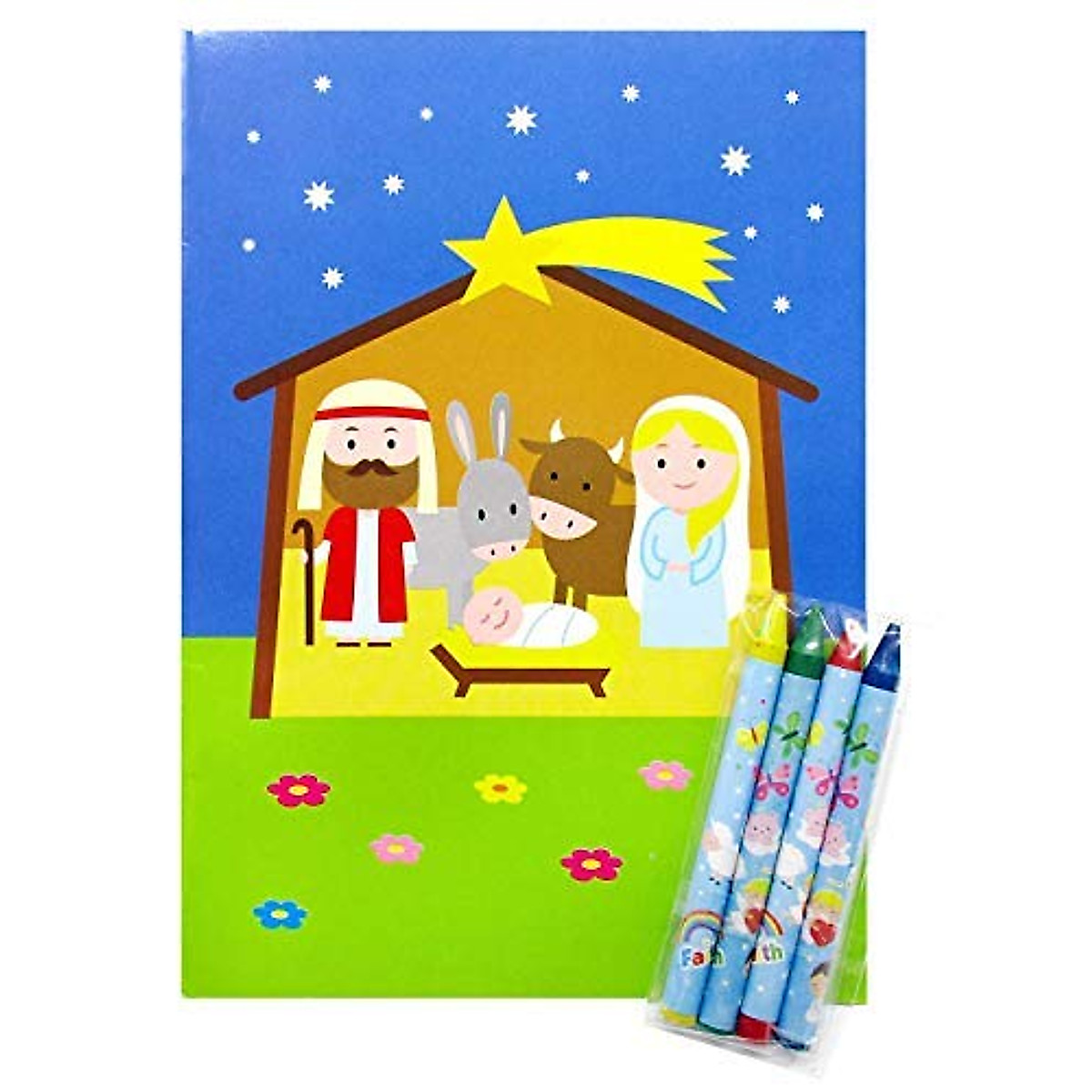 Tiny Mills Christian Religious Coloring Book Set for Kids with 12 Coloring Books and 48 Crayons Favor Bag Filler Sunday School VBS Rewards Basket Fillers Church Carnivals