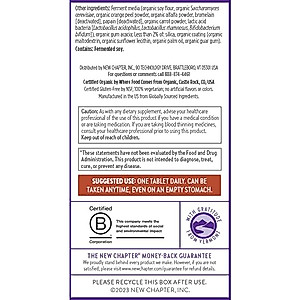 New Chapter Men's Multivitamin for Immune, Stress, Heart + Energy Support with Fermented Nutrients - Every Man's One Daily, Made with Organic Vegetables & Herbs, Non-GMO, Gluten Free - 72 ct