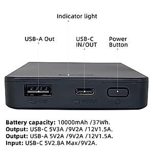 CONQUECO Rechargeable Battery/Power Bank 5v 10000mAh for Heated Jackets, Heated Hoodies and Heated Vests (Black)