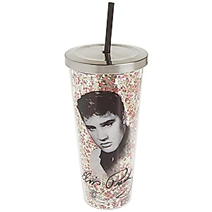 Spoontiques - Glitter Filled Acrylic Tumbler - Glitter Cup with Straw - 20 oz - Stainless Steel Locking Lid with Straw - Double Wall Insulated - BPA Free - Elvis Presley
