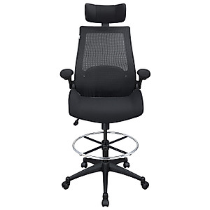 BOLISS 400lbs High-Back Mesh Ergonomic Drafting Chair,Tall Office Chair, Standing Desk Chair,Adjustable Headrest,with Flip-Up Arms,Lumbar Support Swivel Computer Task Chair-Black