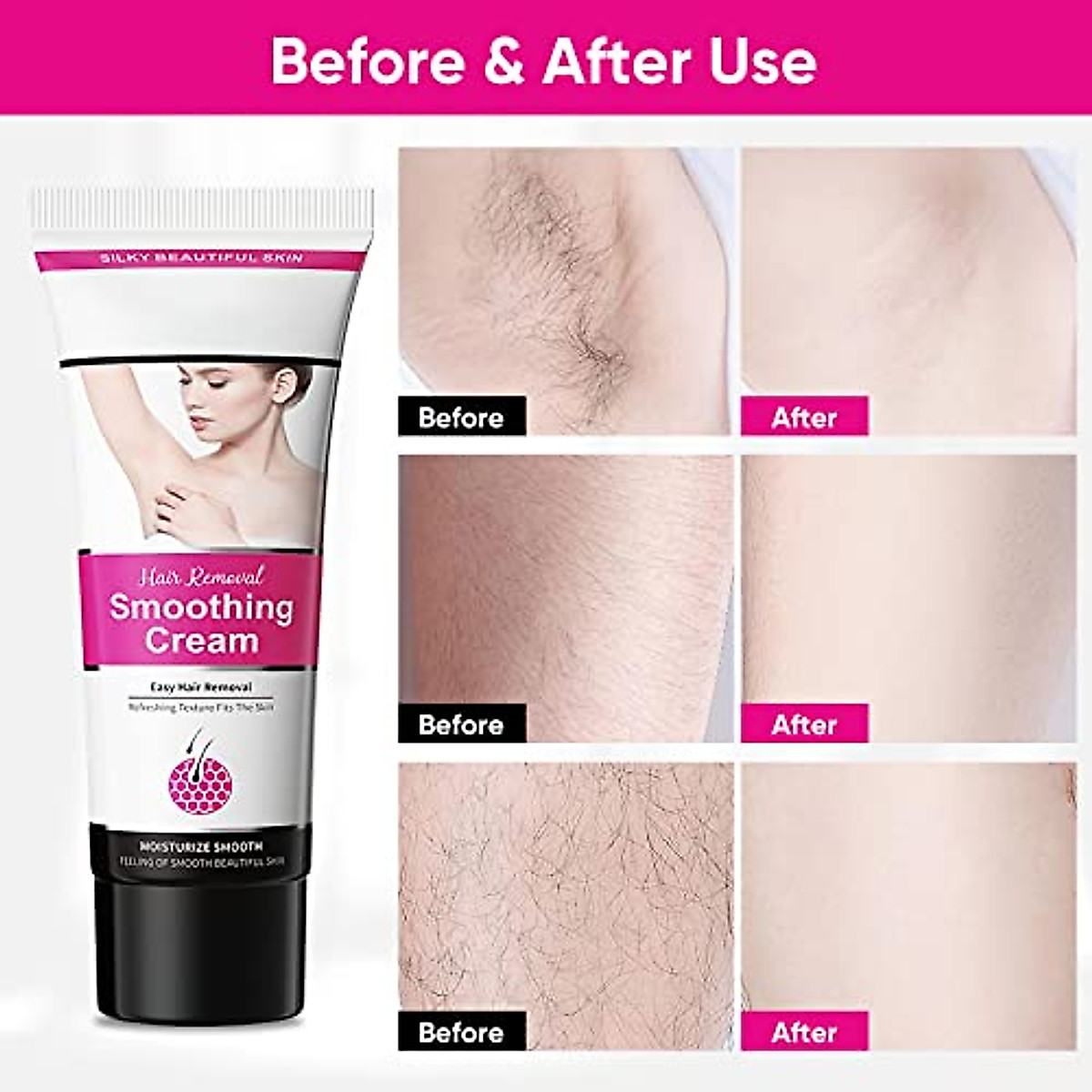 Hair Removal Cream, Painless Hair Remover Depilatory Cream for Underarms Bikini Pubic and Body Fast & Effective Suitable for Women