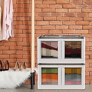 Rinboat 4 Packs 15 Gallon Collapsible Storage Bins with Wheels, Five-Door Plastic Folding Storage Box