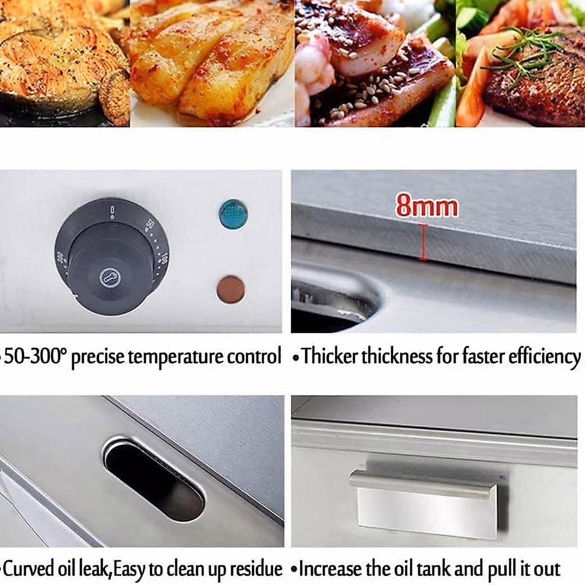 Commercial Electric Frying Pan, Flat Pan Steak Fried Rice Teppanyaki, with 50-300 ℃ Adjustable Thermostatic Control, Used in Kitchen And Dining Room