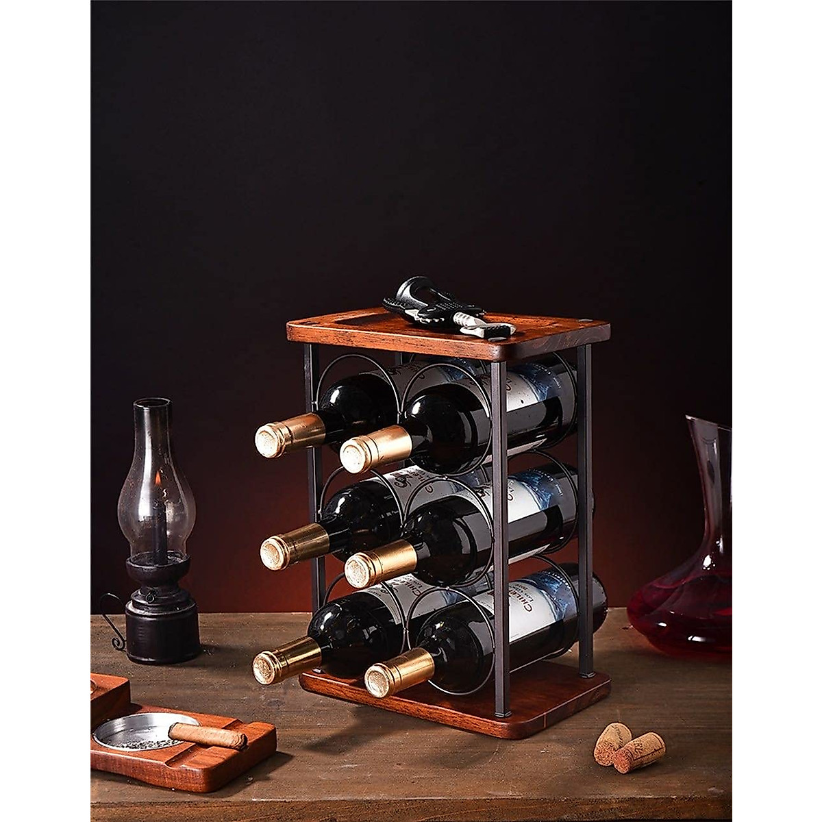 Fadak Wine Rack with Glass Stand, Countertop Wine Rack, Wooden Wine Rack with Trays, Perfect Home Decor & Kitchen Storage Rack, etc. (A)