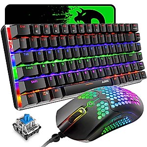 Wired Gaming Keyboard and Mouse,3 in 1 Gaming Set,Blue LED Backlit Wired Gaming Keyboard,RGB Backlit 12000 DPI Lightweight Gaming Mouse with Honeycomb Shell,Large Mouse Pad for PC Game(Blue)