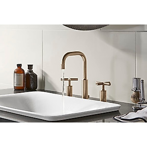 KOHLER K-14406-3-2MB Purist Bathroom Sink Faucet, Widespread Low Cross Handles and Low Gooseneck Spout, Vibrant Brush Moderne Brass