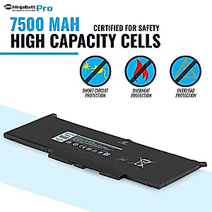NinjaBatt Battery F3YGT for Dell Latitude 7480 7490 7280 7290 7380 7390 7000 12 13 14 Series DM3WC P29S002 P73G002 DM6WC 2X39G KG7VF 451-BBYE 453-BBCF - High Performance [7.6V/60Wh]