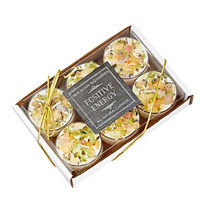 Positive Energy Candle by New Moon Beginnings Herb & Crystal Candles - Energy clearing - All Natural Essential Oil & Soy Candle - Lavender Eucalyptus Rosemary (Positive Energy, 6 Pack Tealights)
