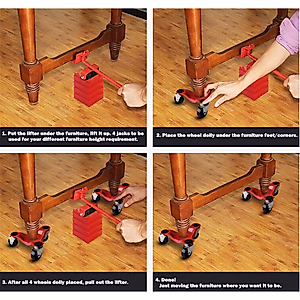 Furniture Mover & Lifter Kit with 4 Sliders,3 Wheel Furniture Dolly, 6-Inch Steel Tri-Dolly with Caster, Easy Moving System Roller Riser for Bulky & Heavy Loads, 9 Pack 440-lb Load Capacity