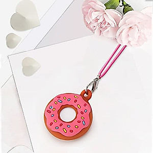 Mouzor AirTag Holder Case, Cute Doughnut Airtag Necklace with Adjustable Stopper for Kids Children, Soft Silicone Shockproof Air Tag Holder Cover with 29 inch Elastic Lanyard (Pink)