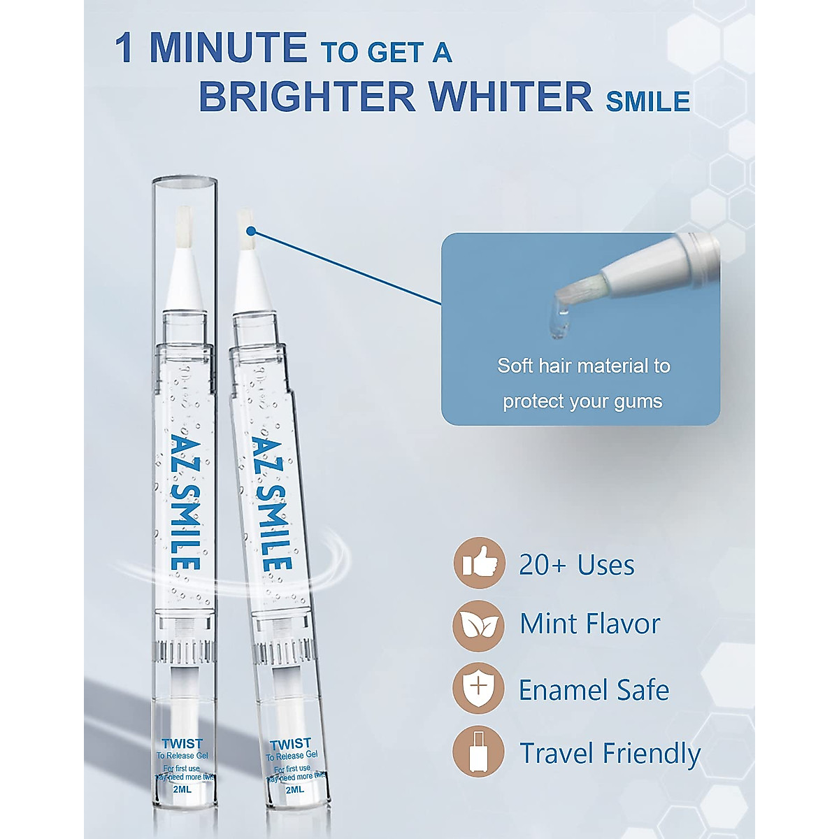 AZ Smile Teeth Whitening Pen (3 Pens), 30+ Treatments for teeth whitening No Sensitive Teeth Whitening Gel Travel-Friendly Teeth Whitener, Helps to Remove Stains from Soft Drink, Smoking, Coffee, Wine