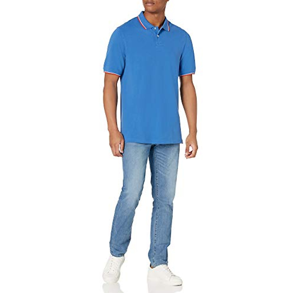 Amazon Essentials Men's Regular-Fit Cotton Pique Polo Shirt (Available in Big & Tall), Blue Red White Stripe, X-Large